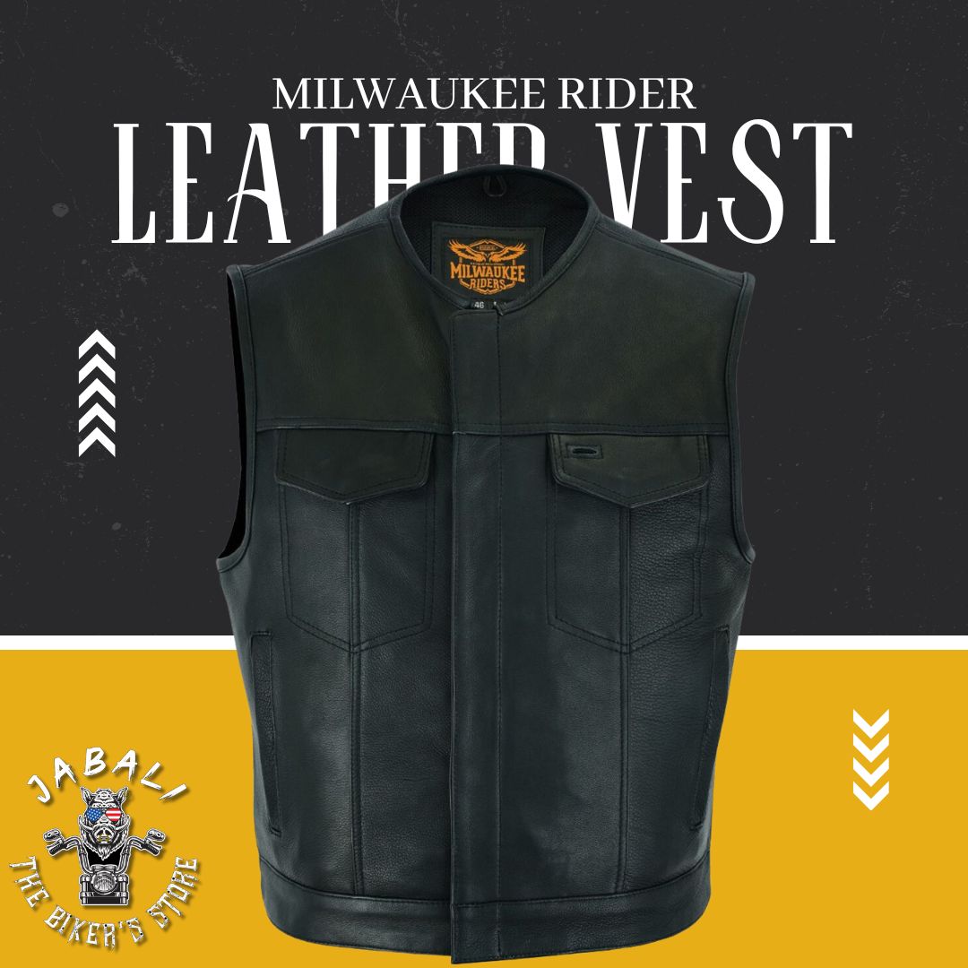 Milwaukee Riders® Low Cut - Mens Leather Motorcycle Club Vest - Jabali ...